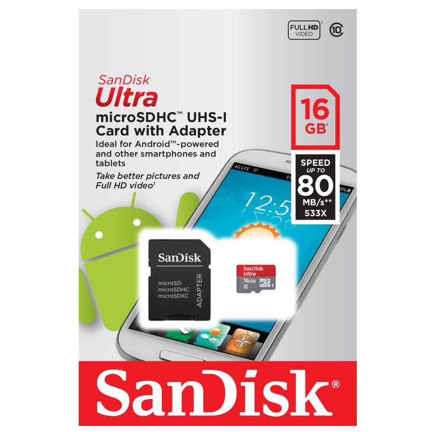 Tarjeta de Memoria MicroSD Sandisk Ultra 16GB Clase 10 SDSQUNC-016G-GN6MA | QuickHard