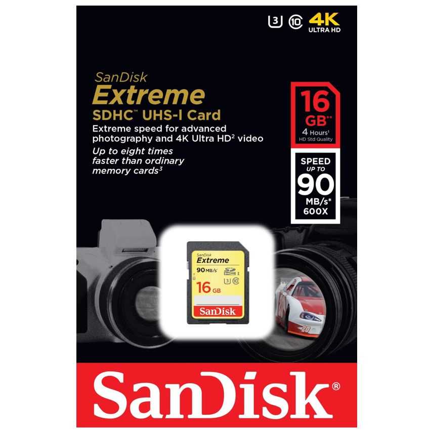 Tarjeta de Memoria SD Sandisk 16GB Extreme Clase 10 U3 SDSDXNE-016G-GNCIN | QuickHard